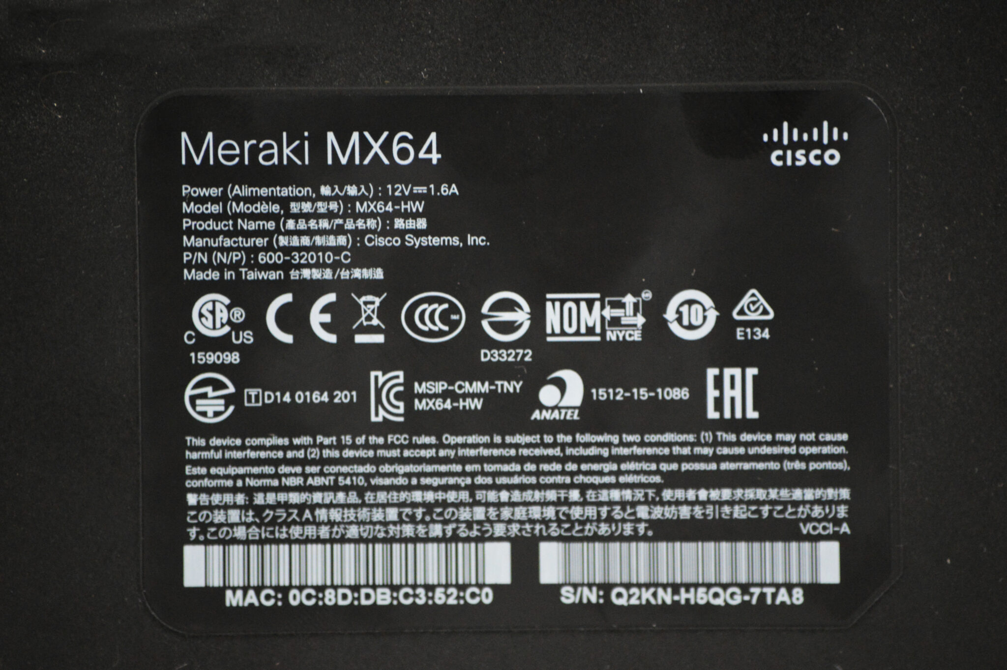 Cisco Meraki MX64-HW Cloud Managed Firewall and Router | Resale ...